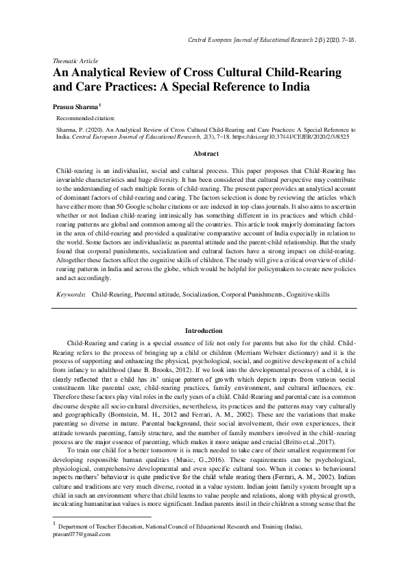 (PDF) An Analytical Review of Cross Cultural Child-Rearing and Care ...