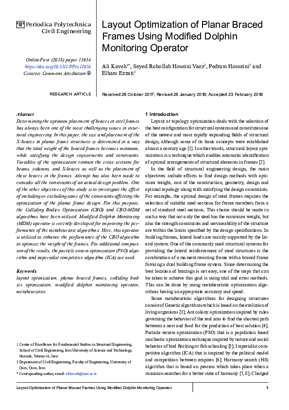 (PDF) Layout Optimization of Planar Braced Frames Using Modified Dolphin Monitoring Operator