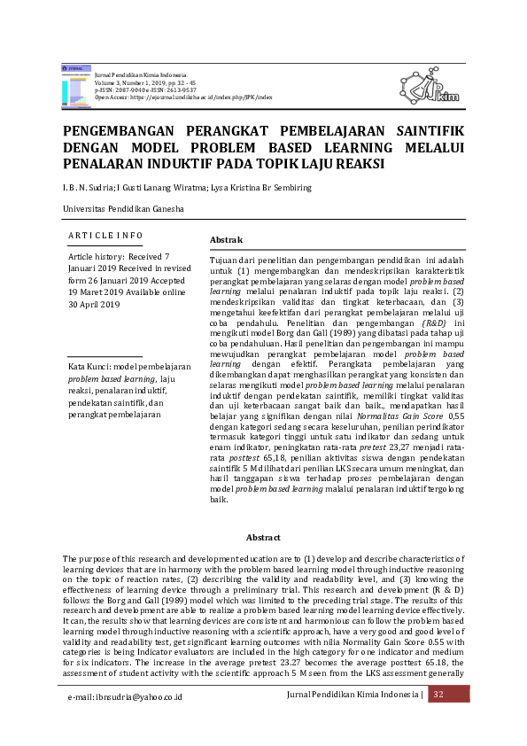 (PDF) Pengembangan Perangkat Pembelajaran Saintifik Dengan Model Problem Based Learning Melalui ...