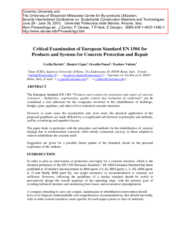 (PDF) Critical Examination of European Standard EN 1504 for Products ...