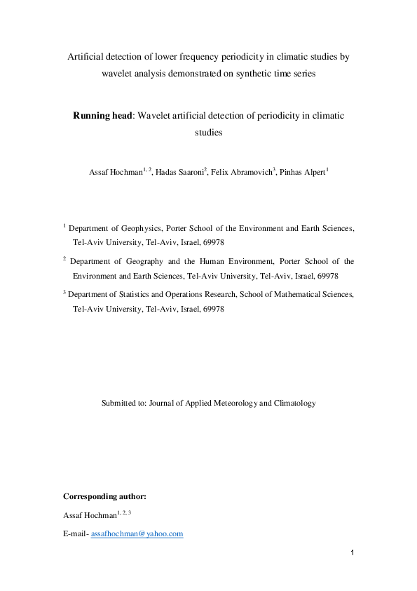 (PDF) Can Wavelet Analysis detect low frequency periodicities in climatic time series