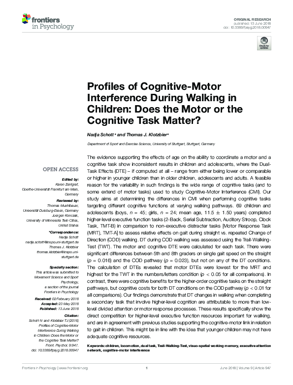 (PDF) Profiles of Cognitive-Motor Interference During Walking in Children: Does the Motor or the ...