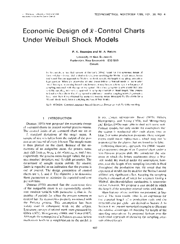(PDF) Economic Design of x̄-Control Charts under Weibull Shock Models | M. A. Rahim - Academia.edu
