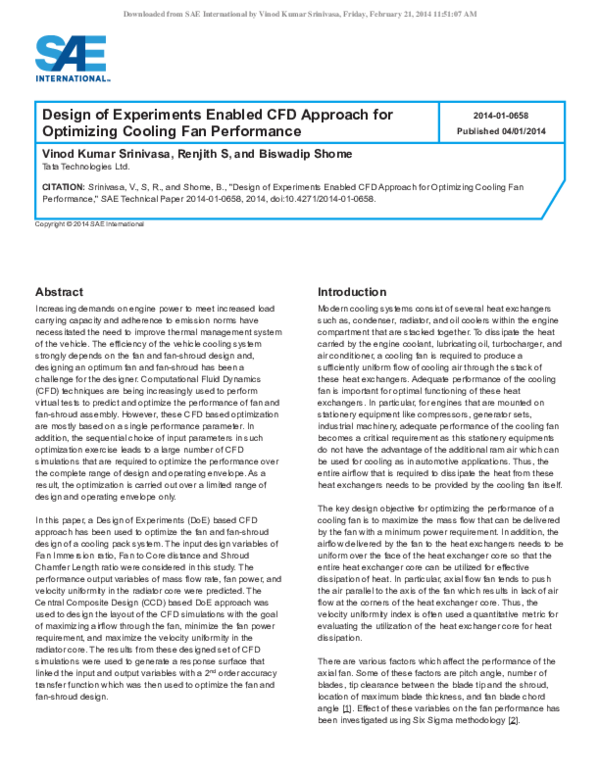 Pdf Design Of Experiments Enabled Cfd Approach For Optimizing Cooling