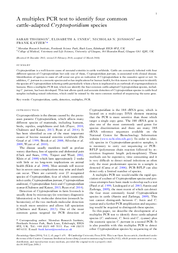 (PDF) A multiplex PCR test to identify four common cattle-adapted ...