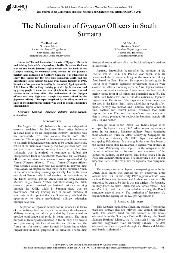 (PDF) The Nationalism of Giyugun Officers in South Sumatra