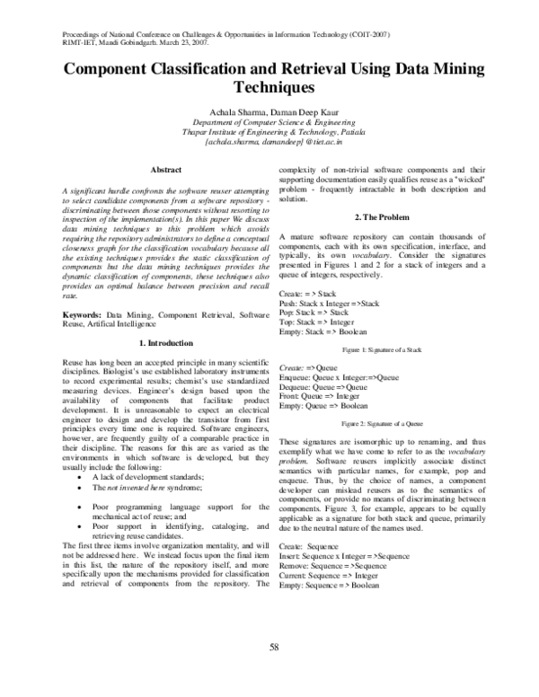 (PDF) Component Classification and Retrieval Using Data Mining Techniques | Daman Kaur ...