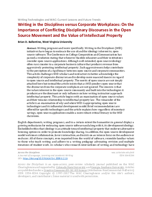 (PDF) Writing in the disciplines versus corporate workplaces: On the importance of conflicting ...