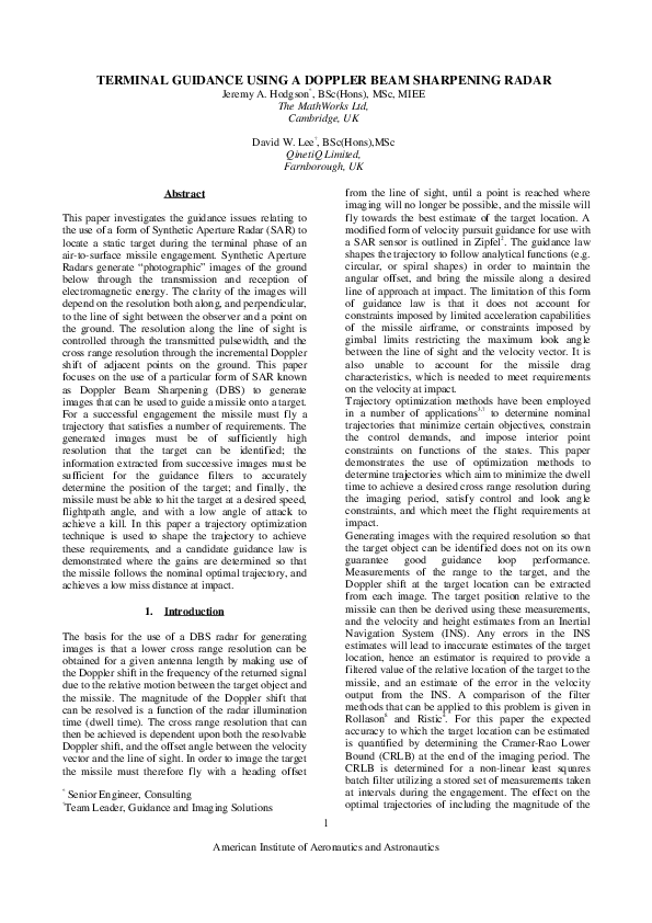 (PDF) Terminal Guidance Using a Doppler Beam Sharpening Radar