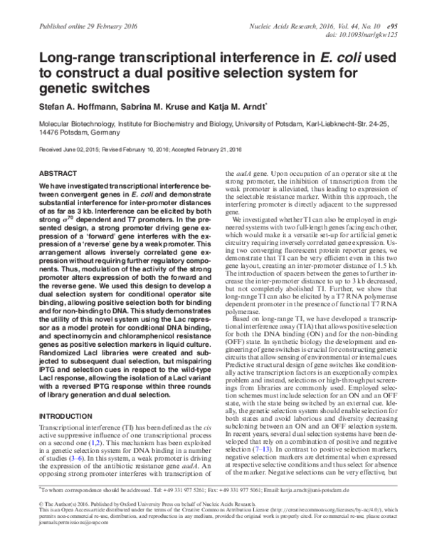 (PDF) Long-range transcriptional interference in E. coli used to ...