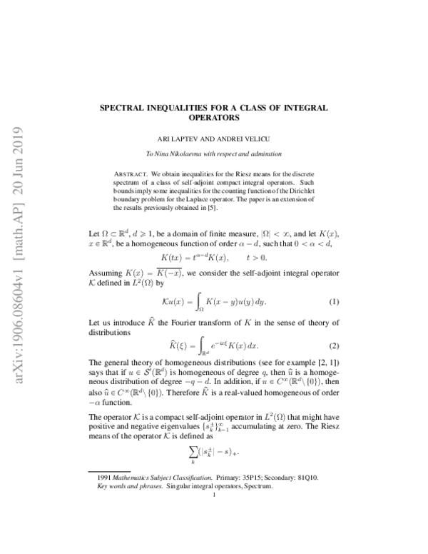 Pdf Spectral Inequalities For A Class Of Integral Operators
