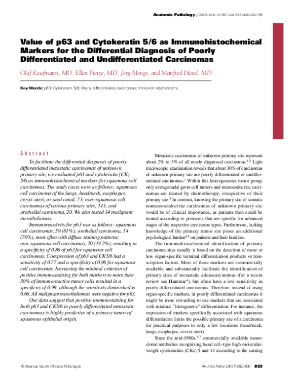 (PDF) Value of p63 and Cytokeratin 5/6 as Immunohistochemical Markers ...