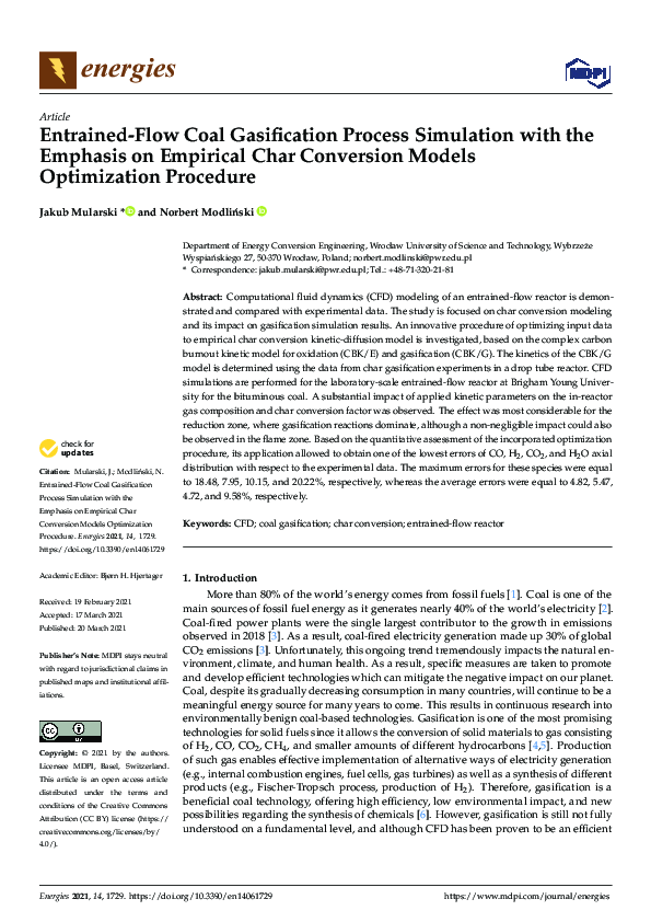 (PDF) Entrained-Flow Coal Gasification Process Simulation with the ...