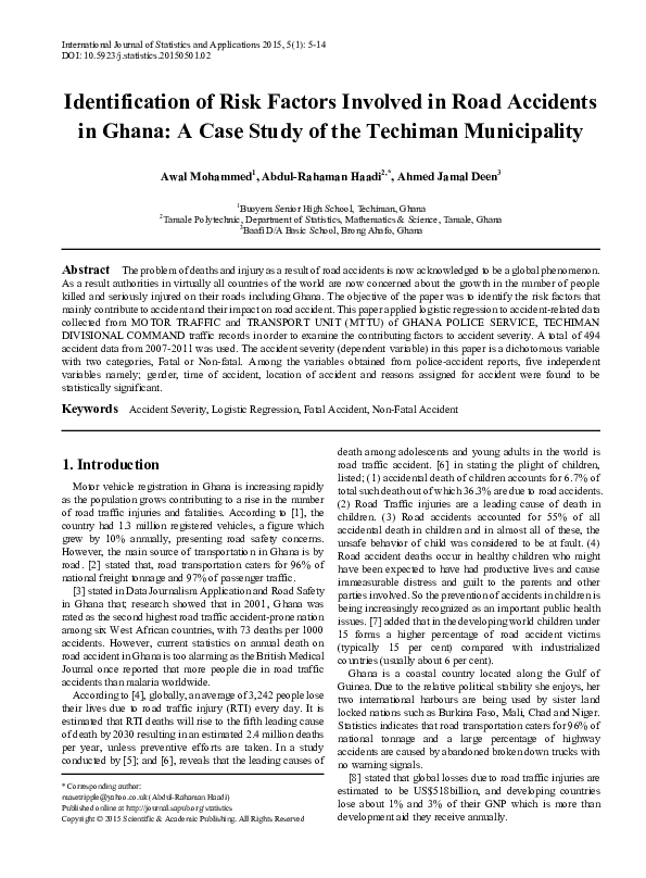 (PDF) Identification of Risk Factors Involved in Road Accidents in ...