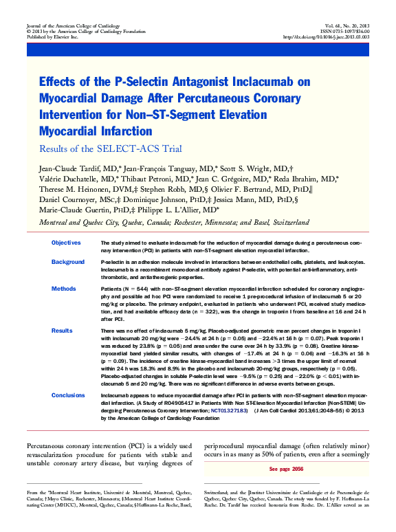 (PDF) Effects of the P-Selectin Antagonist Inclacumab on Myocardial ...