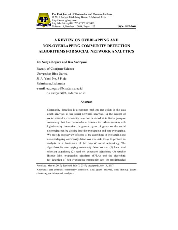 (PDF) A Review on Overlapping and Non-Overlapping Community Detection Algorithms for Social ...