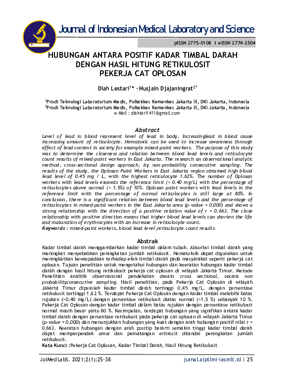 (PDF) Hubungan Antara Positif Kadar Timbal Darah Dengan Hasil Hitung ...