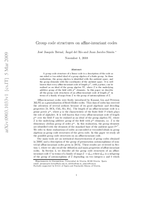 (PDF) Group code structures of affine-invariant codes