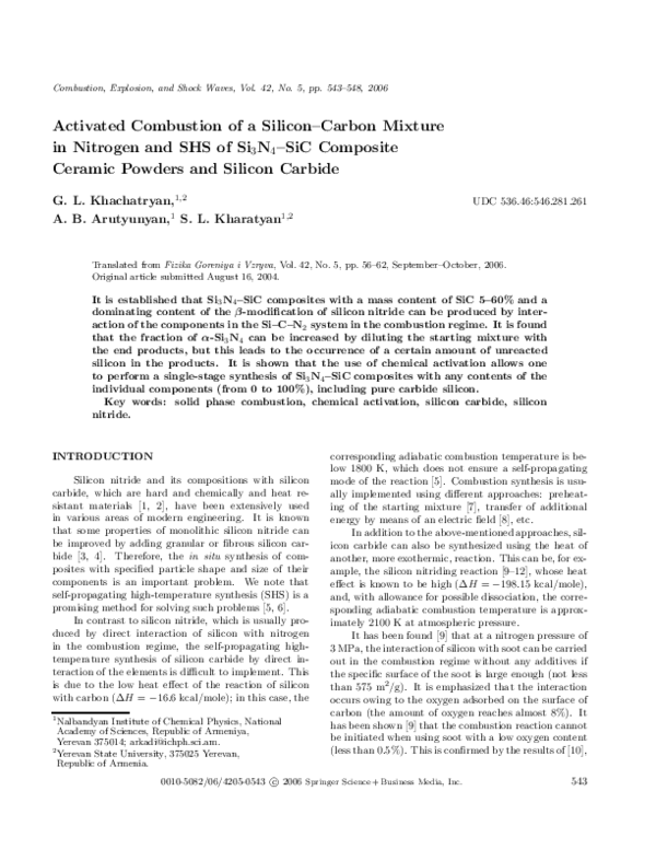 (PDF) Activated combustion of a silicon—carbon mixture in nitrogen and ...