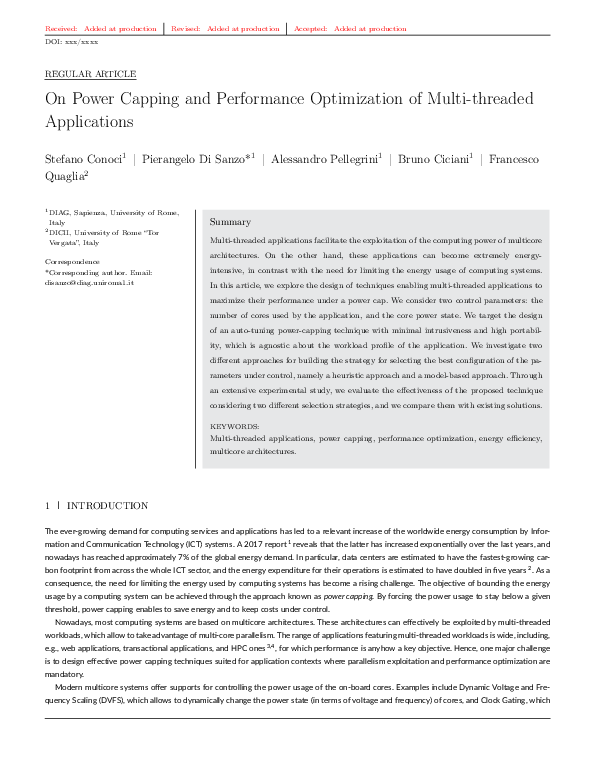 Pdf On Power Capping And Performance Optimization Of Multithreaded Applications