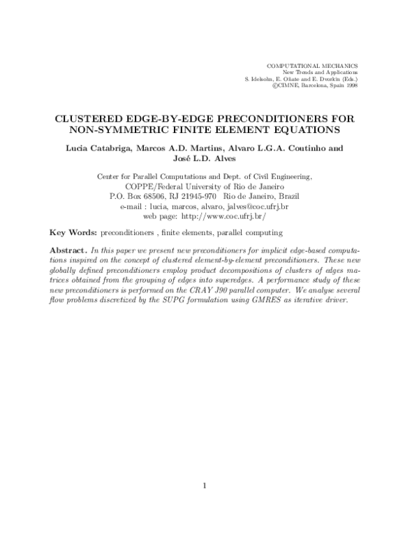 Pdf Clustered Edge By Edge Preconditioners For Non Symmetric Finite Element Equations