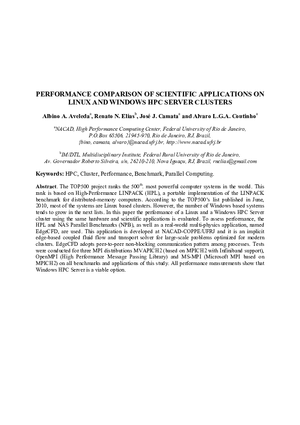 (PDF) Performance Comparison of Scientific Applications on Linux and Windows HPC Server Clusters