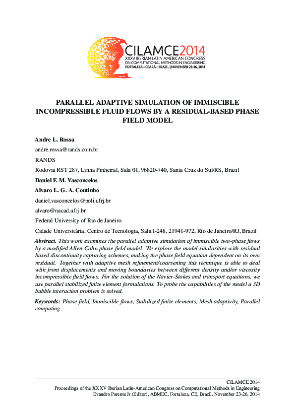 Pdf Parallel Adaptive Simulation Of Immiscible Incompressible Fluid