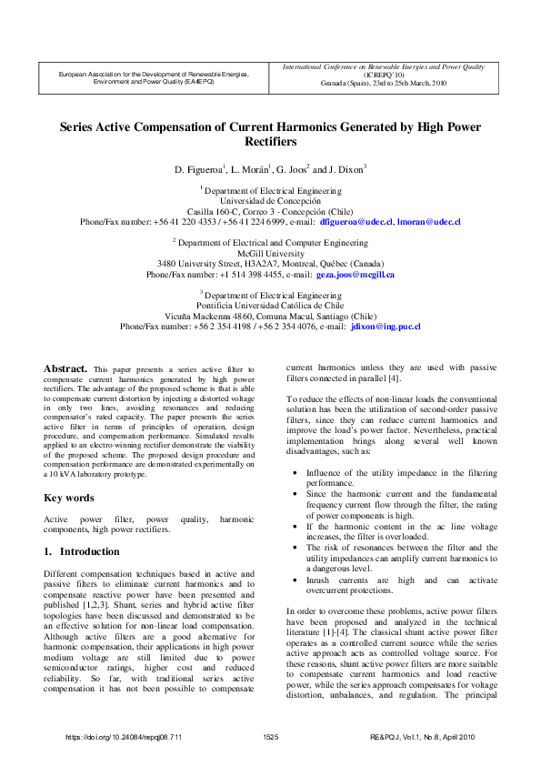 (PDF) Series Active Compensation of Current Harmonics Generated by High Power Rectifiers