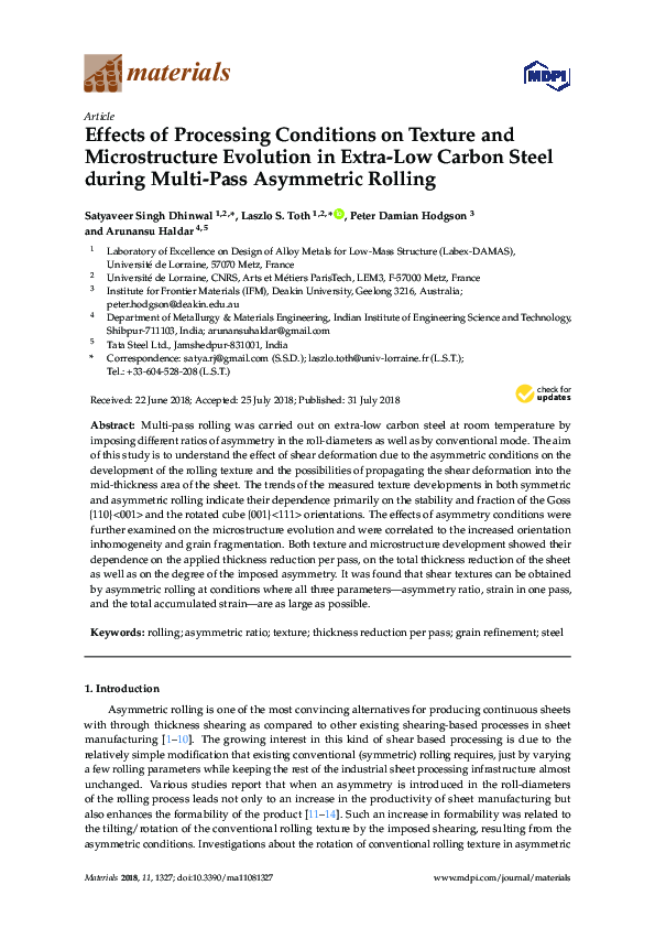 Pdf Effects Of Processing Conditions On Texture And Microstructure
