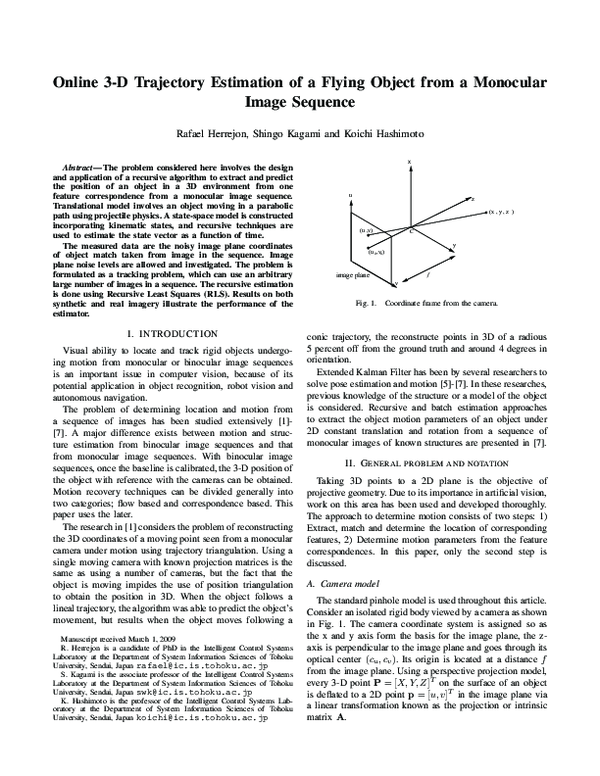 Pdf Online 3 D Trajectory Estimation Of A Flying Object From A Monocular Image Sequence