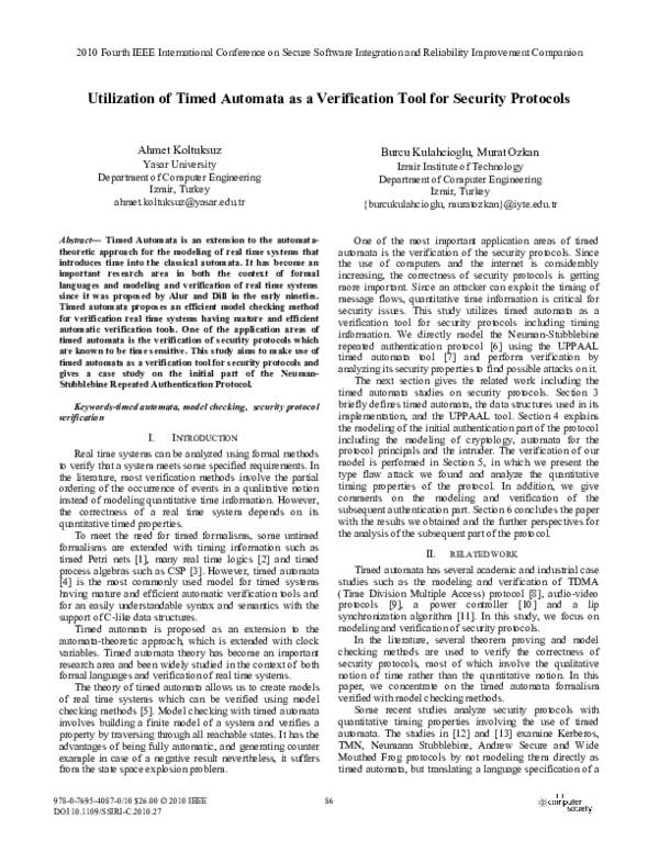Pdf Utilization Of Timed Automata As A Verification Tool For Security