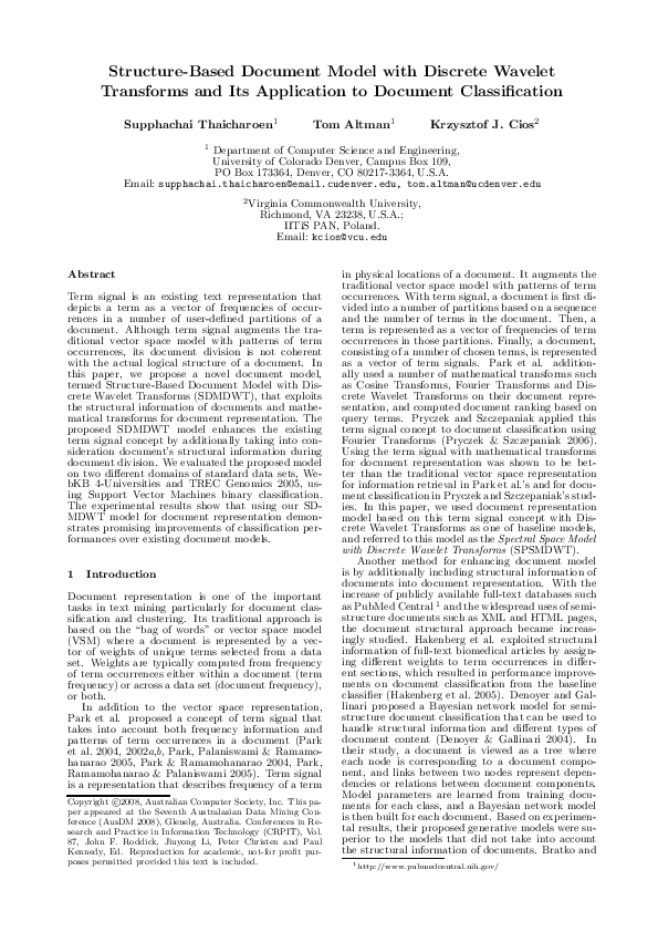 (PDF) Structure-Based Document Model with Discrete Wavelet Transforms ...