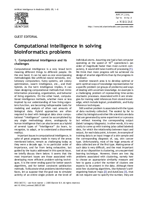 (PDF) Computational intelligence in solving bioinformatics problems