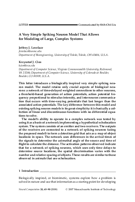 (PDF) A Very Simple Spiking Neuron Model That Allows for Modeling of ...