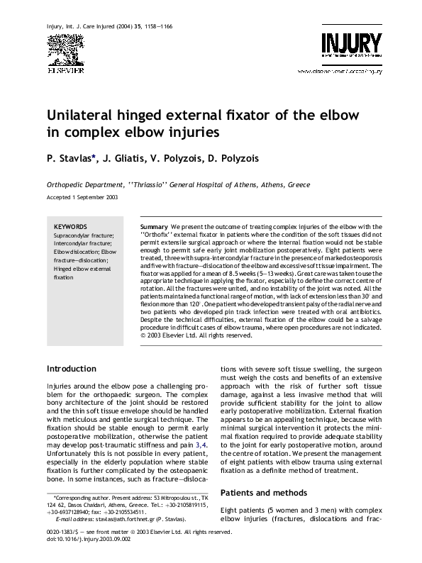 (PDF) Unilateral hinged external fixator of the elbow in complex elbow ...