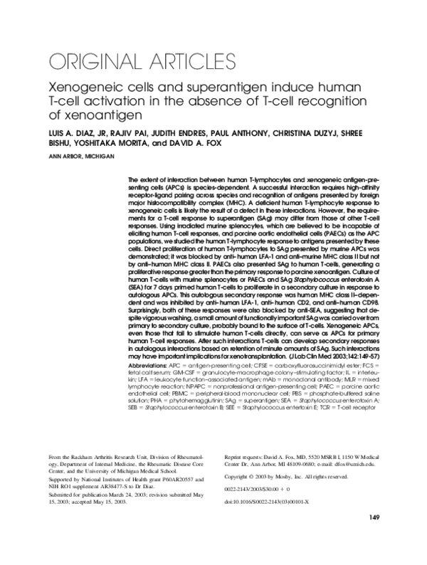 (PDF) Xenogeneic cells and superantigen induce human T-cell activation ...