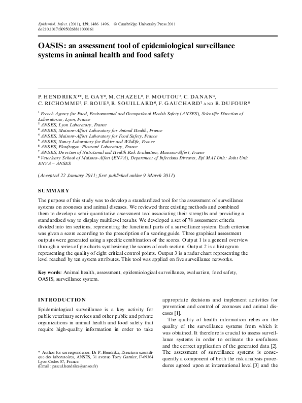 (PDF) OASIS: an assessment tool of epidemiological surveillance systems ...