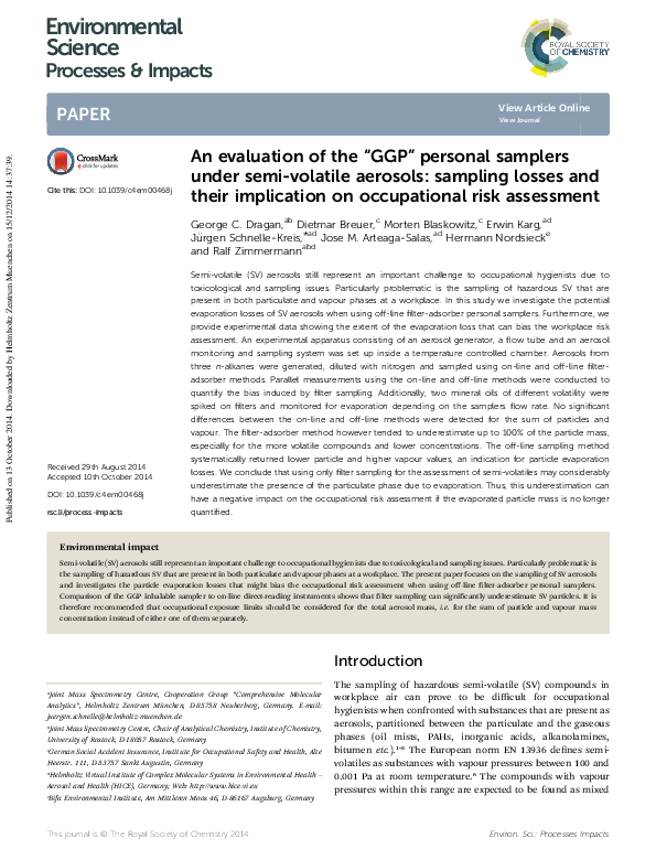 (PDF) An evaluation of the "GGP" personal samplers under semi-volatile ...