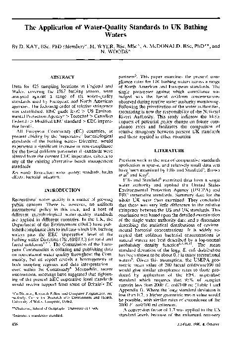 (PDF) The Application of Water-Quality Standards to UK Bathing Waters