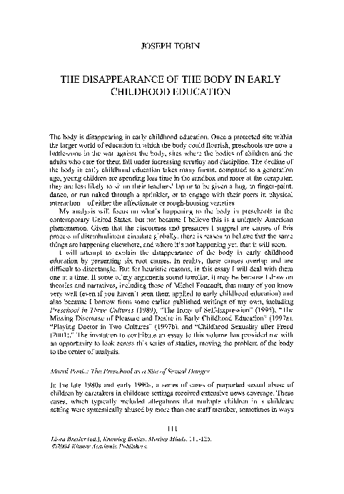 (PDF) The Disappearance of the Body in Early Childhood Education ...
