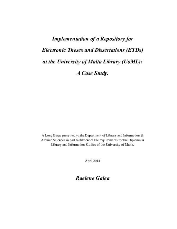 (PDF) Implementation of a repository for electronic theses and dissertations (ETDs) at the ...