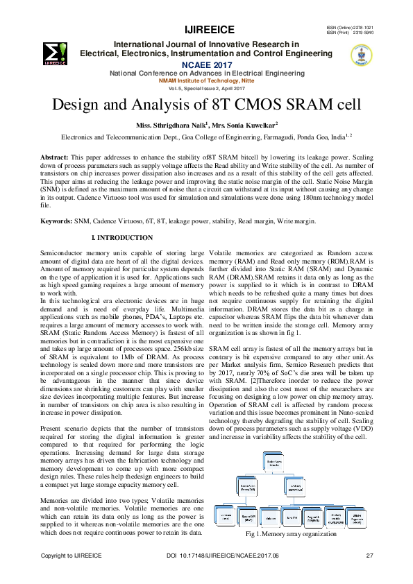 (PDF) Design and Analysis of 8T CMOS SRAM cell
