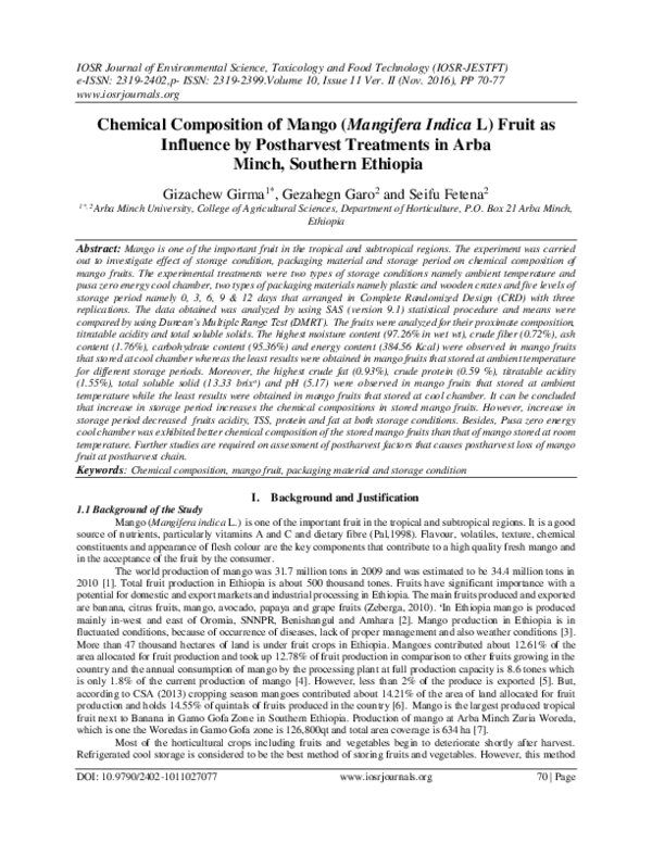 (PDF) Chemical Composition of Mango (Mangifera Indica L) Fruit as ...