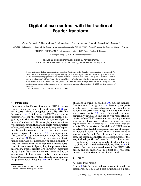(PDF) Digital phase contrast with the fractional Fourier transform ...