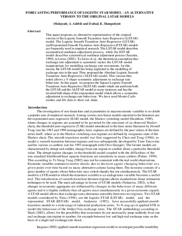 (PDF) Forecasting performance of logistic STAR model: An alternative ...