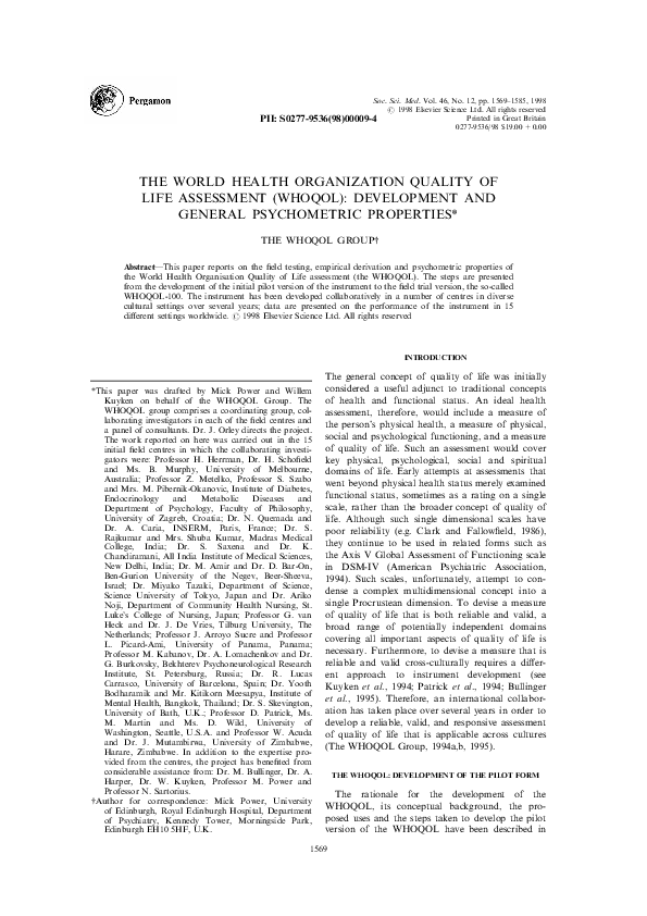(PDF) The World Health Organization quality of life assessment (WHOQOL ...