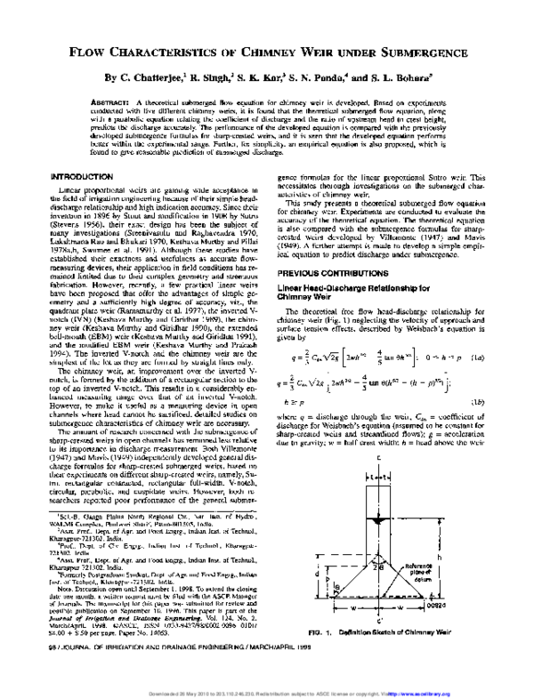 (PDF) Flow Characteristics of Chimney Weir under Submergence