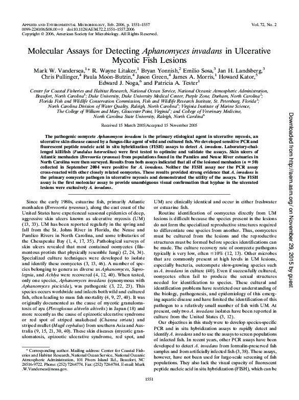 (PDF) Molecular Assays for Detecting Aphanomyces invadans in Ulcerative ...