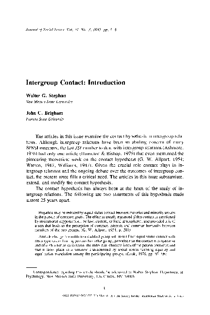 (PDF) Intergroup Contact: Introduction