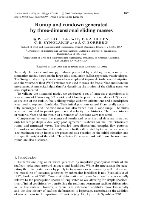 (PDF) Runup/Rundown from 3D Sliding Masses: Numerical and Experimental Study